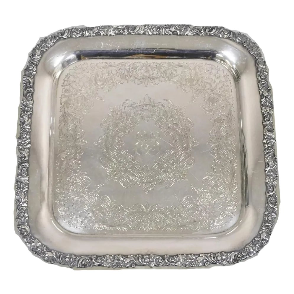 Vintage English Victorian Sliver Plated Square Platter Tray With ...
