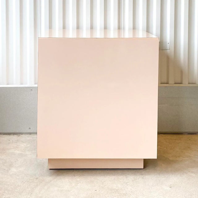 80s Pink Laminate Side Table With Interior Shelf Storage | Chairish