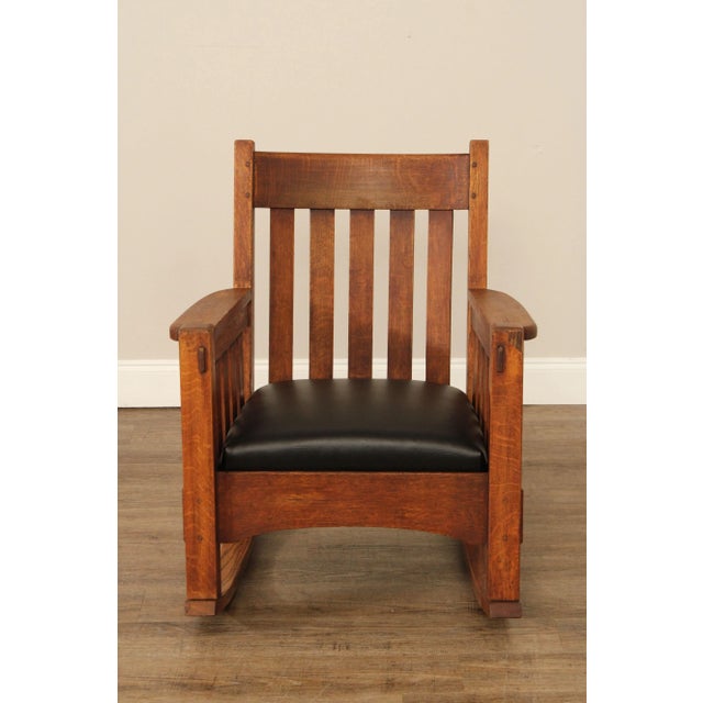 Harden Antique Mission Oak and Leather Rocker | Chairish