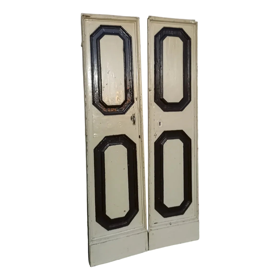 Antique Internal Door with Painted Hexagonal Tiles | Chairish