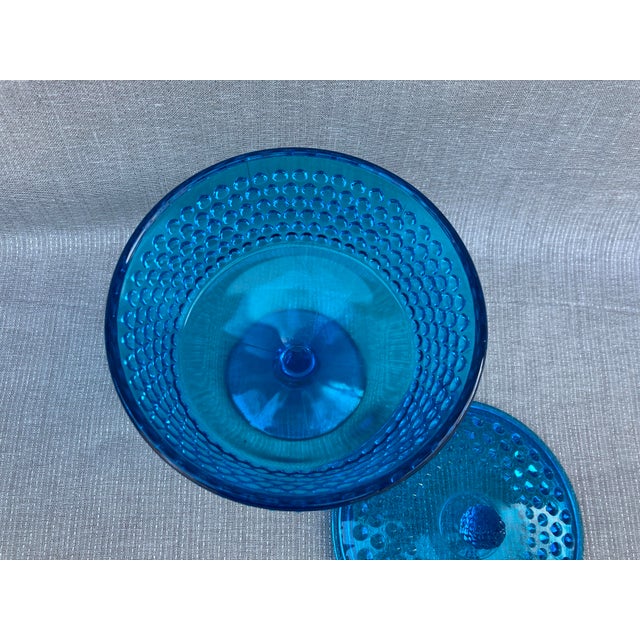 Vintage L E Smith Turquoise Blue Glass Hobnail Covered Dish | Chairish