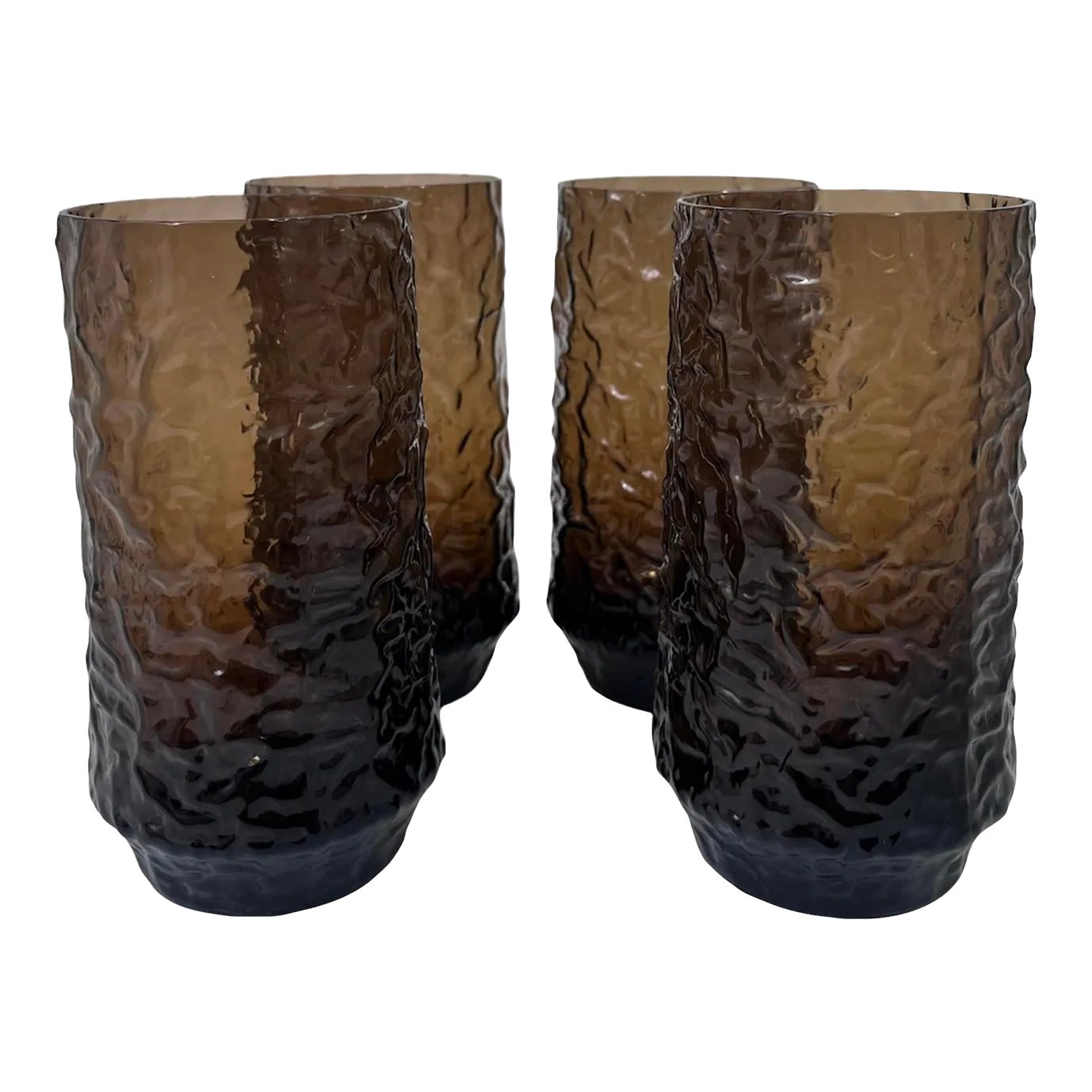 1970s Retro Dark Brown Crystal Flat Iced Tea Glasses- Set of 4 | Chairish