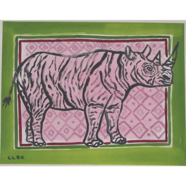 Rhino With Indian Pattern Safari Chinoiserie Pink Original Painting by ...