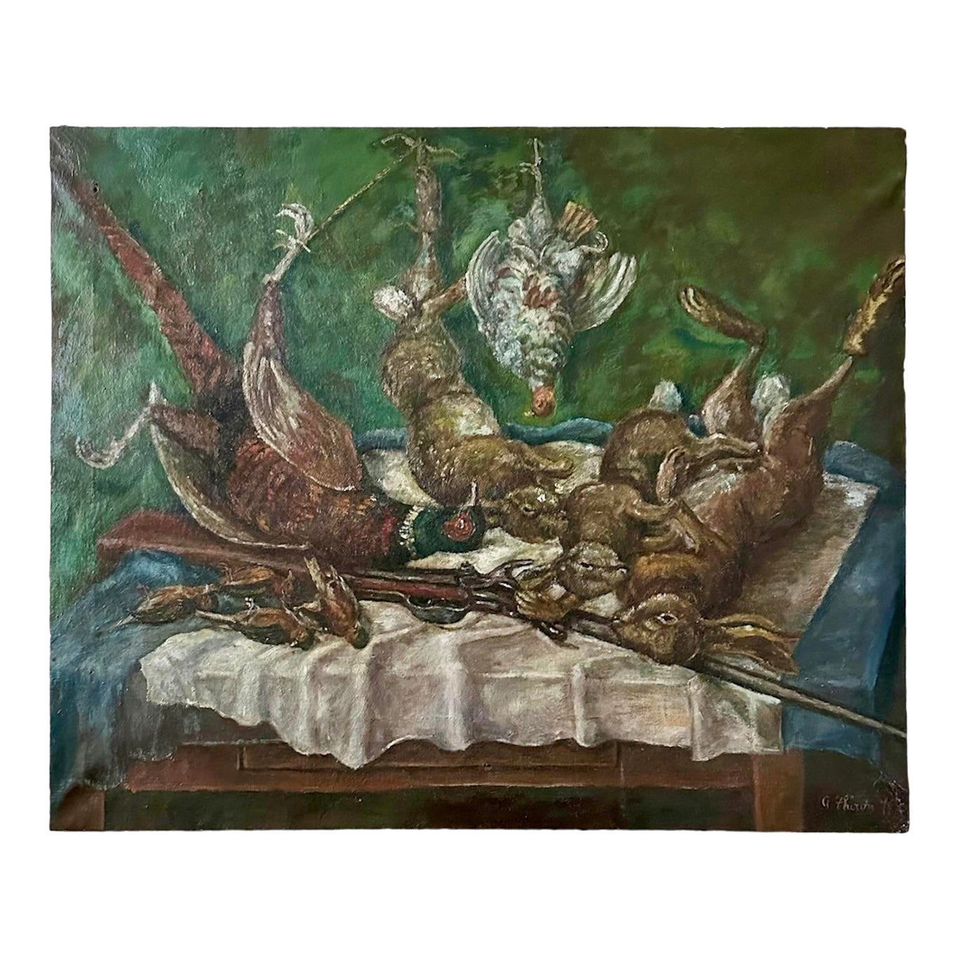 Antique 19th C. Oil on Canvas Still Life Hunt Painting W/ Pheasant ...