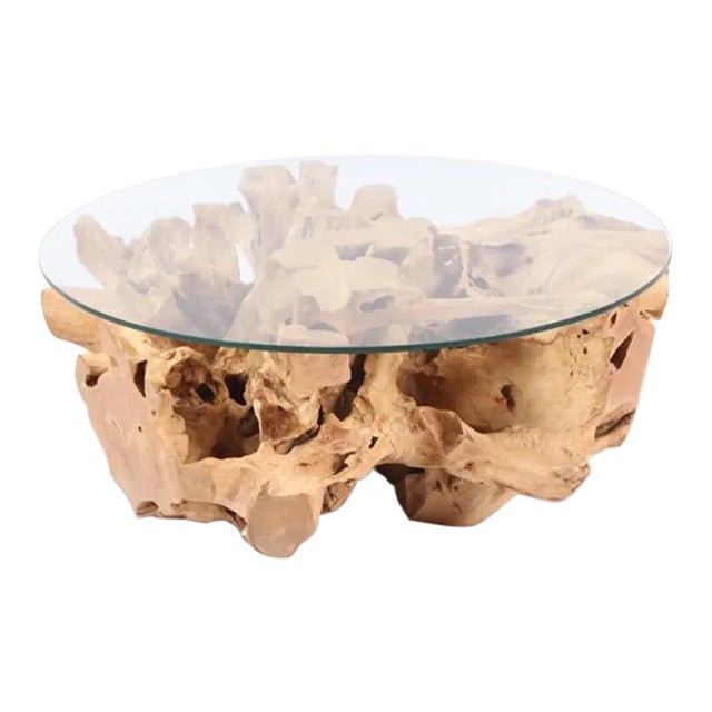 Round Organic Sculptured Teak Root Based Coffee Table 18 | Chairish