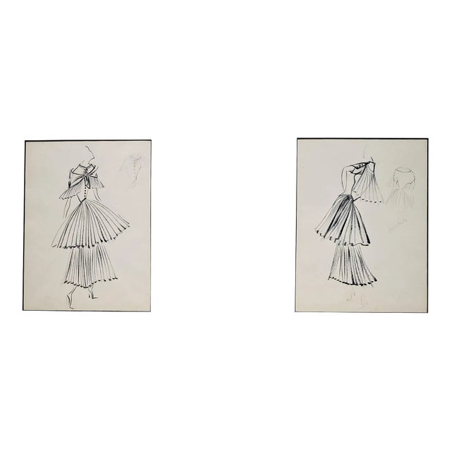 1940s Pair- French Original Fashion Drawings | Chairish