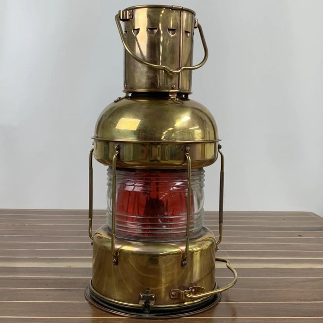 Vintage Brass and Copper Red Fresnel Lens Oil Lantern | Chairish
