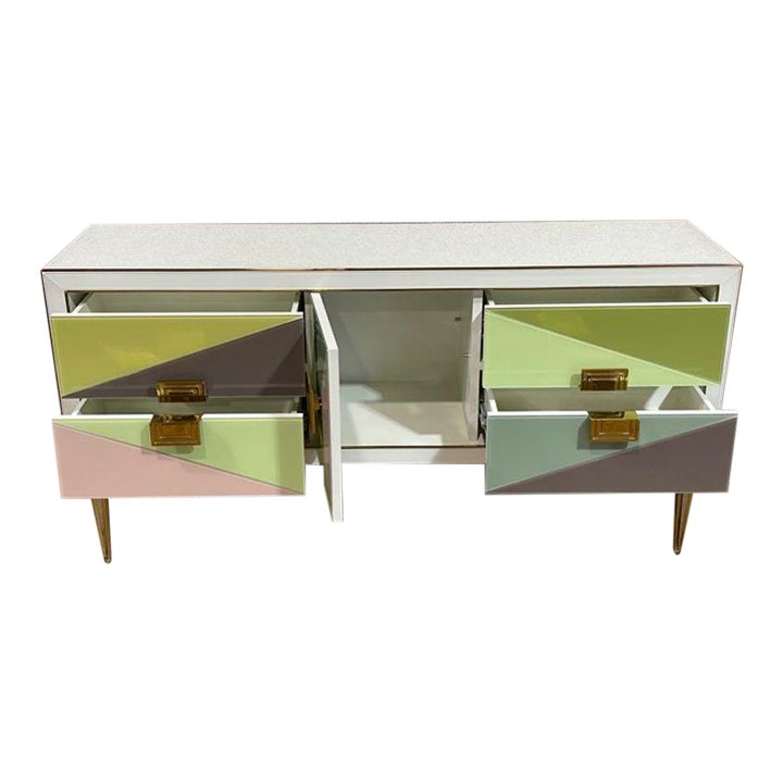 Jonathan Adler Console Table With Multicolor Geometric Front. | Chairish