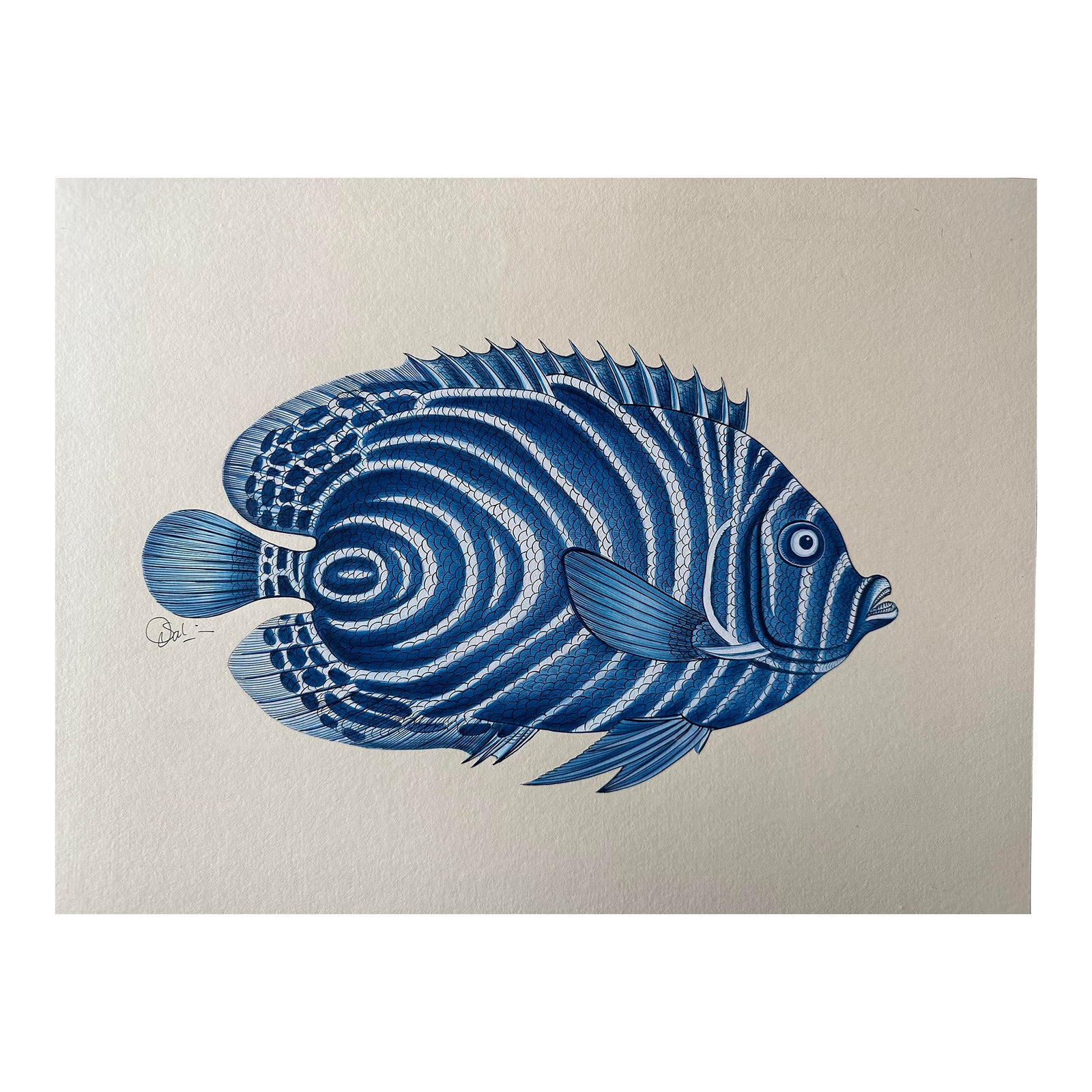 Original Hand-Painted Blue & White Fish Coastal Painting on Heavy ...