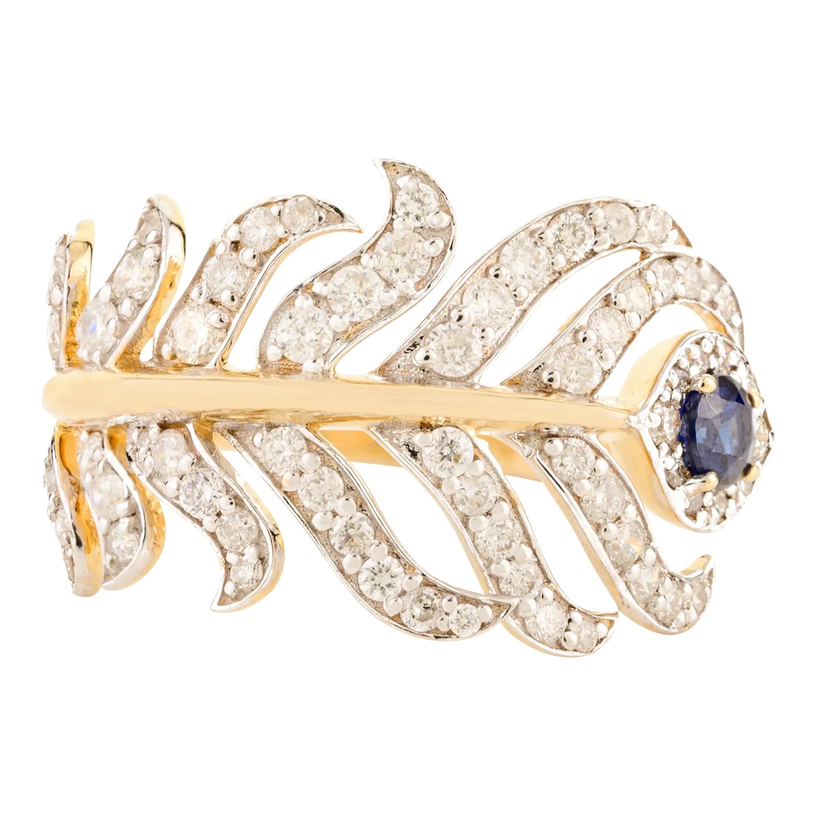 18k Yellow Gold Miracle Feather Diamond Ring Size 7 | Chairish