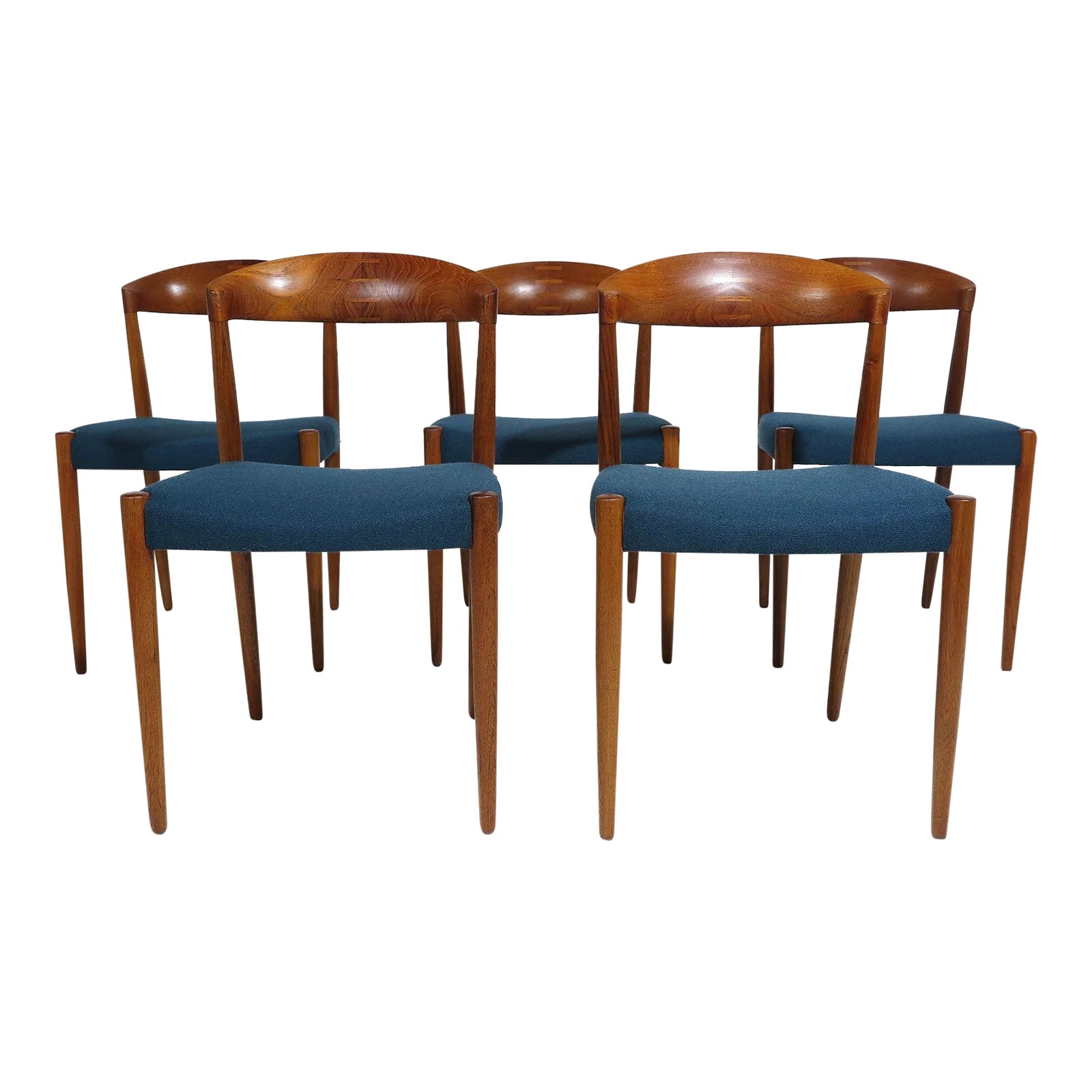 Circa 1956 Knud Andersen Danish Teak Dining Chairs in Teal Wool- Set of ...