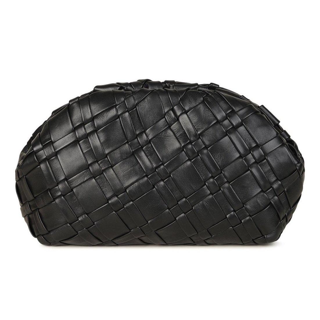 Rafe Woven Leather Aya Frame Clutch, Black | Chairish
