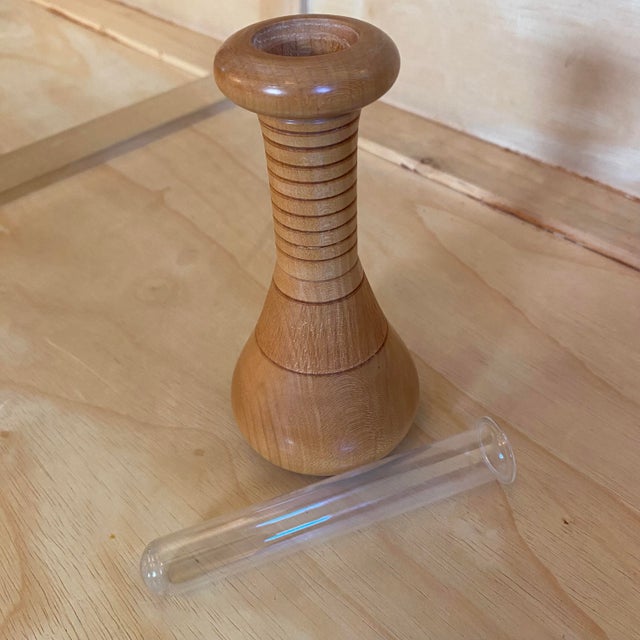 Early 21st Century Hard Maple Wood Turned Small Beaker Bud Vase With ...