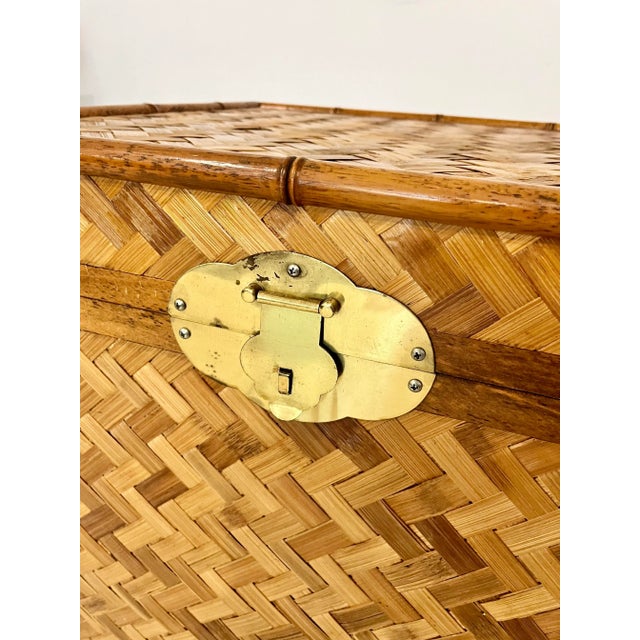 Vintage Faux Bamboo Woven Rattan Chest Trunk | Chairish