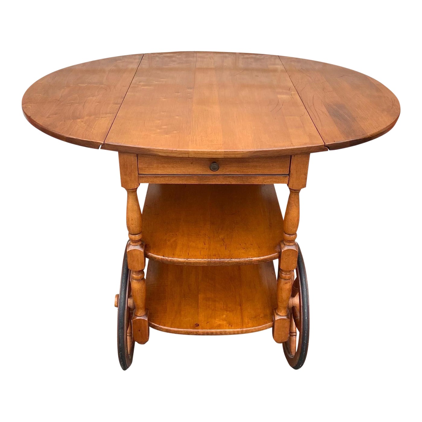 Vintage Solid Maple Drop Leaf Bar Cart Tea Cart | Chairish