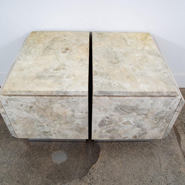 Mid Century Post Modern Nightstand Custom Stone Marble Metal 1980, Pair ...