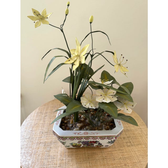 Vintage Joey Bonhage Attrib Tole Potted Flowers in Jardiniere | Chairish