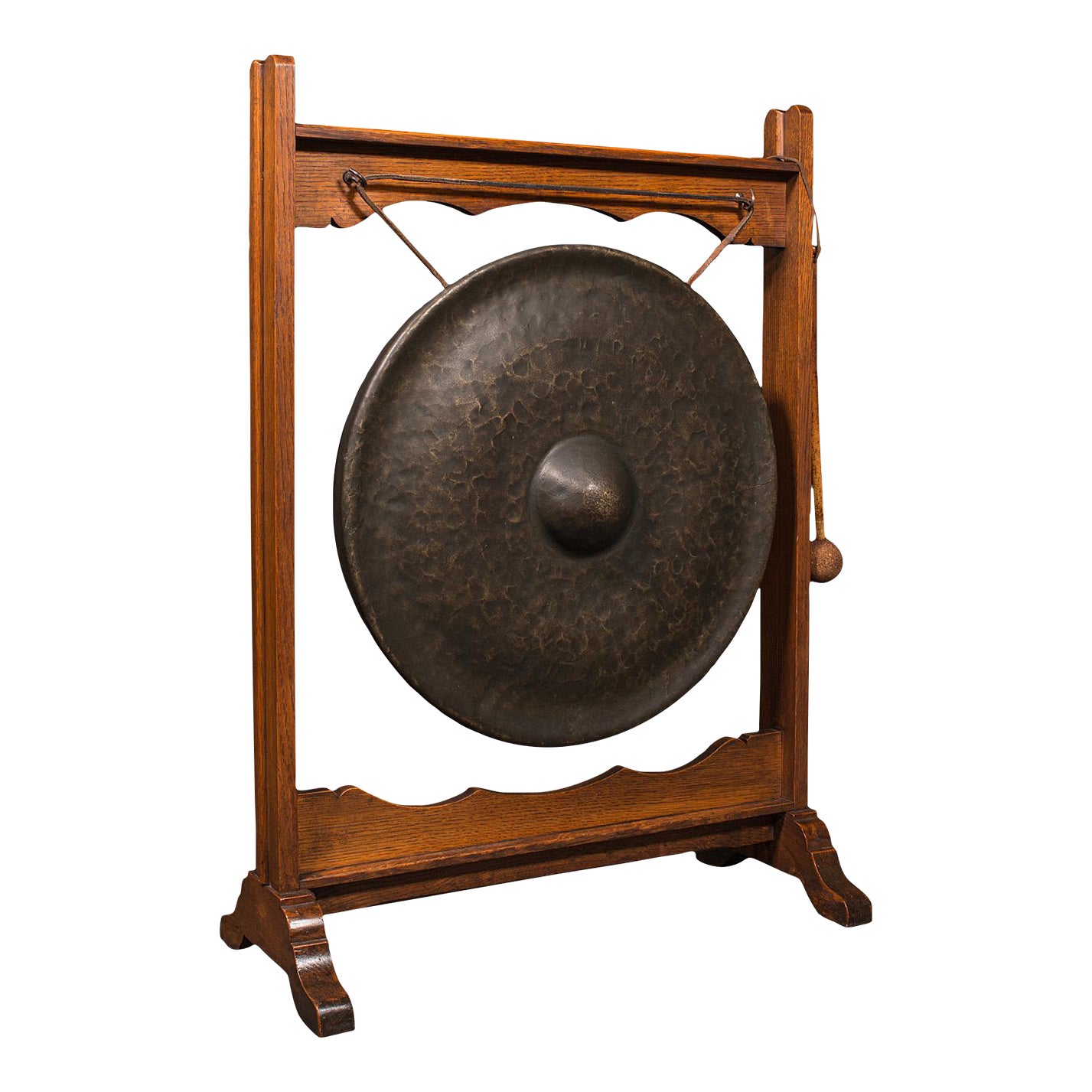 1900s Victorian Large Antique Ceremonial Dinner Gong, English, Oak ...