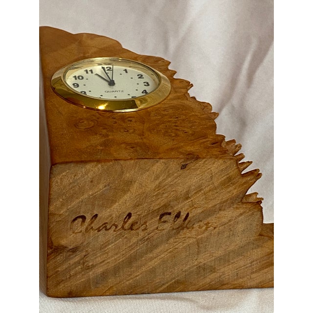 Mid-Century Burl Wood Quartz Desk Clock by Charles Elkan | Chairish