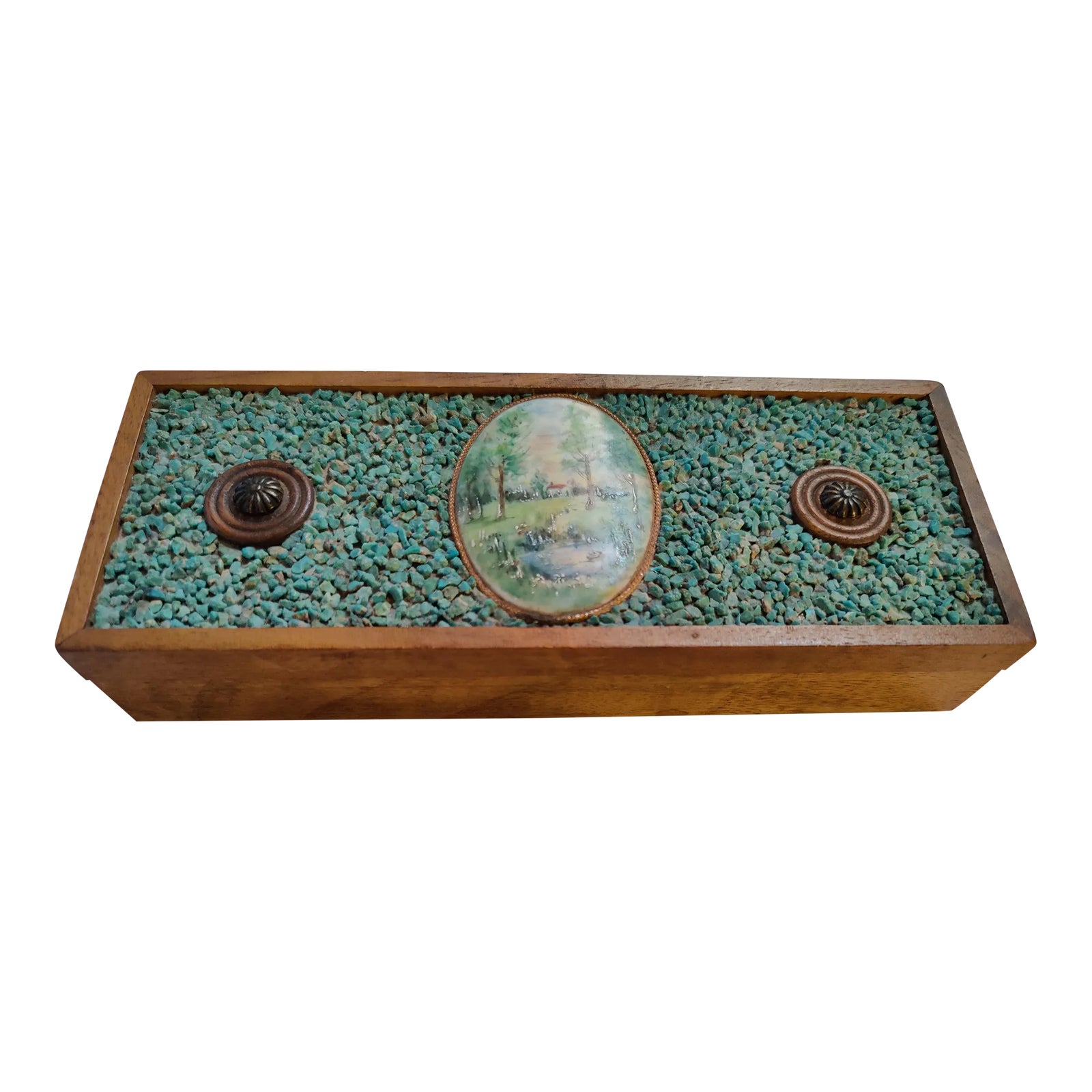 1960s Vintage Mid Century Trinket Box With Turquoise Chips + Hand ...