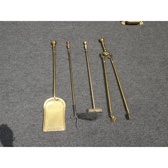 Vintage French Country Gold Fireplace Tools W Four Tools and Base W ...