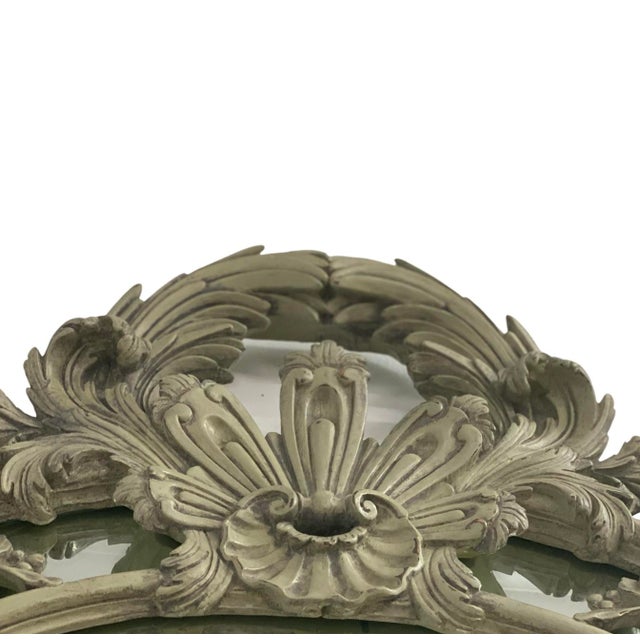 Vintage Carved Wood Louis Quinze Style Mantle Mirror, Celadon Patina | Chairish