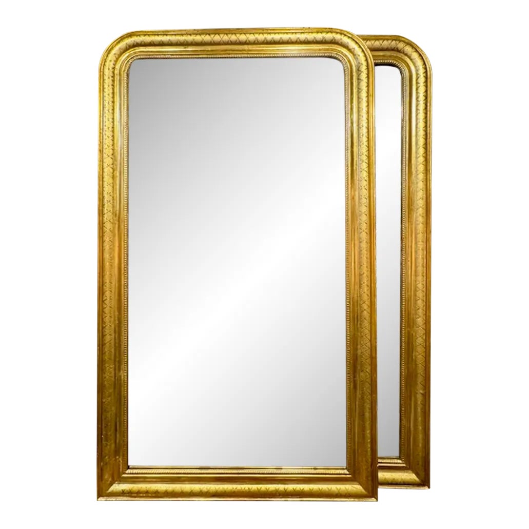 Pair of Gold Leaf Louis Philippe Mirrors With X Pattern | Chairish