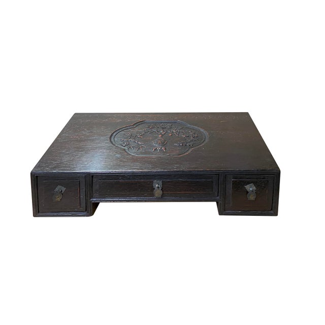 Chinese Brown Wood Rectangular Table Top Stand Display Riser Chest ...