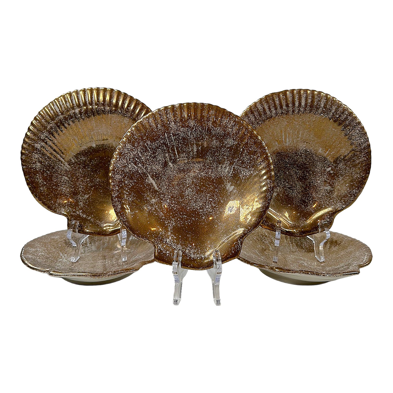 1970's Gold Glazed Coquille Shell Petite Plates - Set of 5 | Chairish