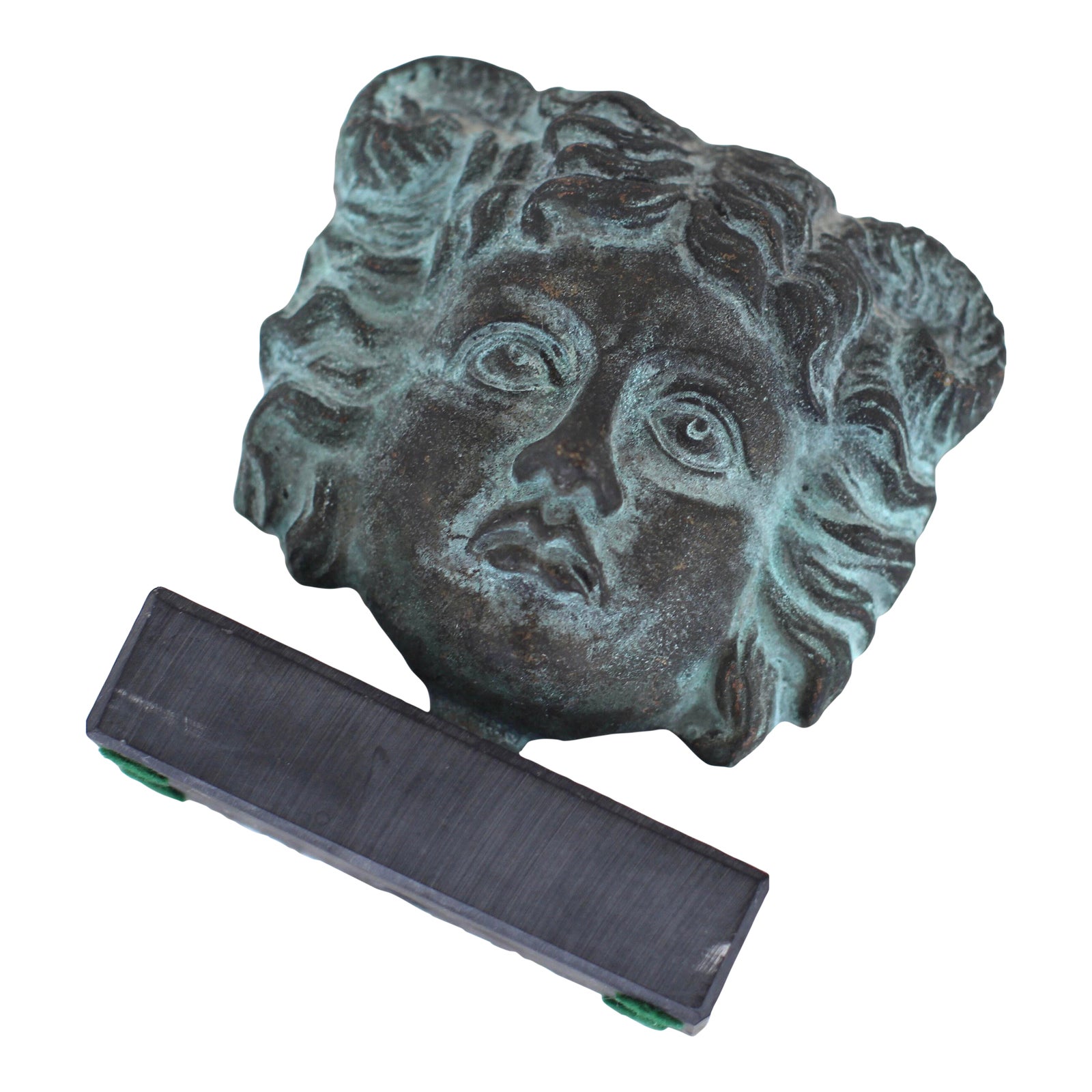 1960s Small Bronze Satyr Head on Stone Base | Chairish