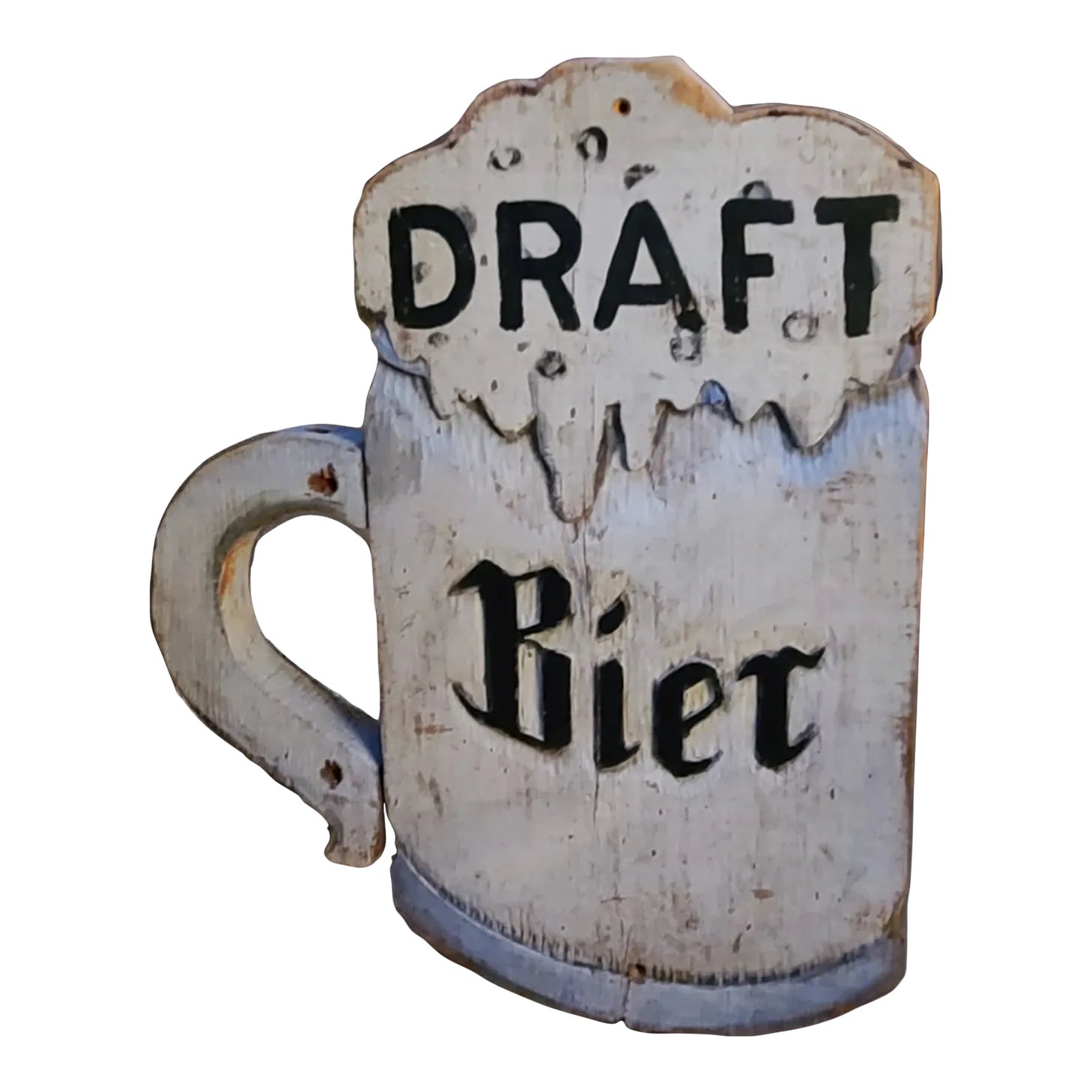 Vintage 1950s Carved and Painted Wooden Draft Beer Sign | Chairish