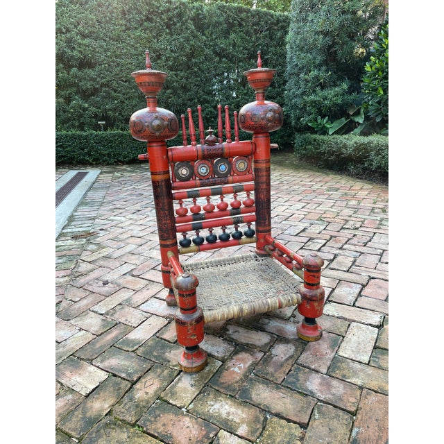 Antique 1900s Indian Punjabi Red Black and Tan Hand - Carved and Hand ...