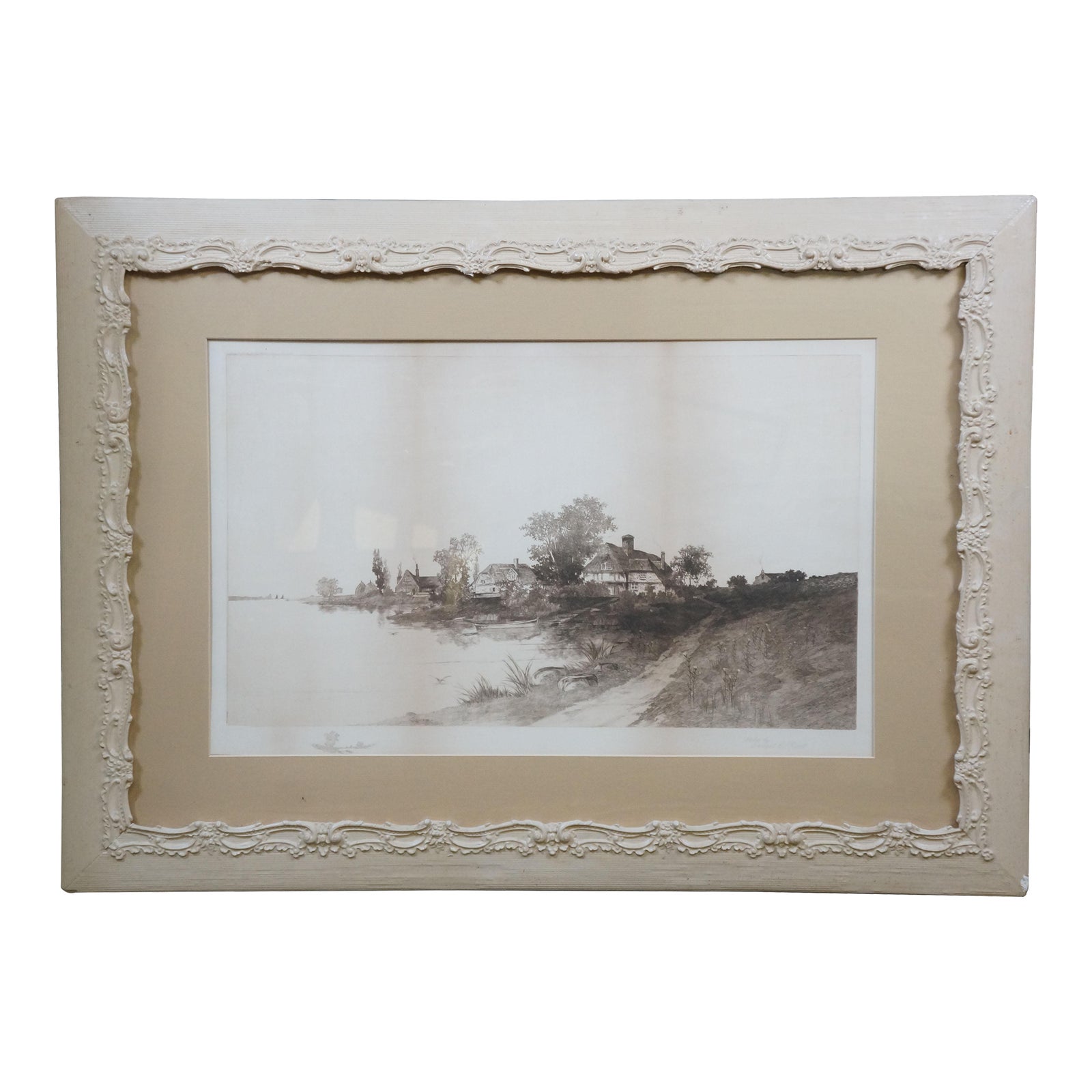Antique Ernest C Rost Country Lake House Cottage Canoe Landscape ...
