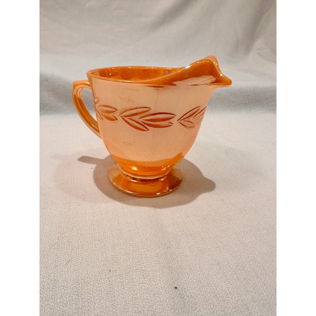 Fire King Peach Lusterware Creamer Laurel Leaf Pattern | Chairish