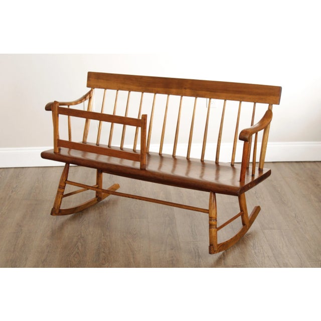 Antique American Pine Nanny Bench Cradle Rocker | Chairish