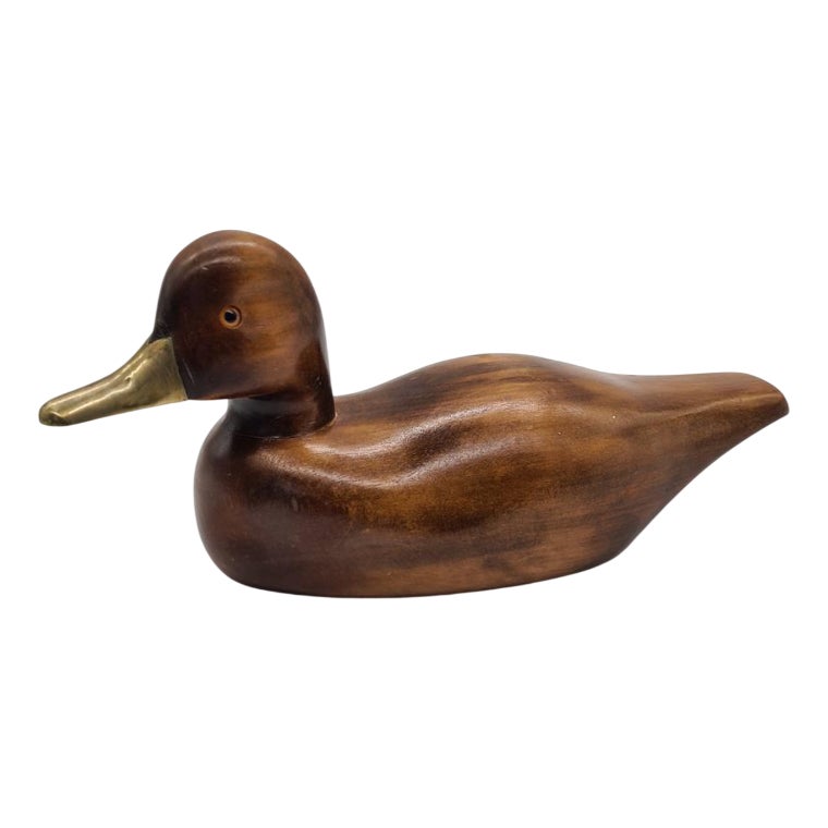 Vintage German Duck Figurine in Light Brown Wood and Brass, 1970s ...