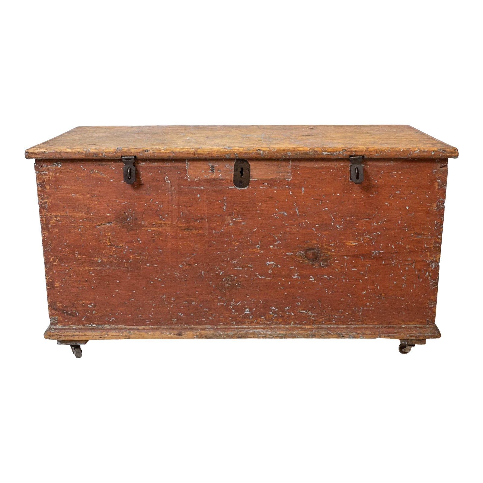 Late 1800s Antique Blanket Chest on Casters With Original Paint | Chairish