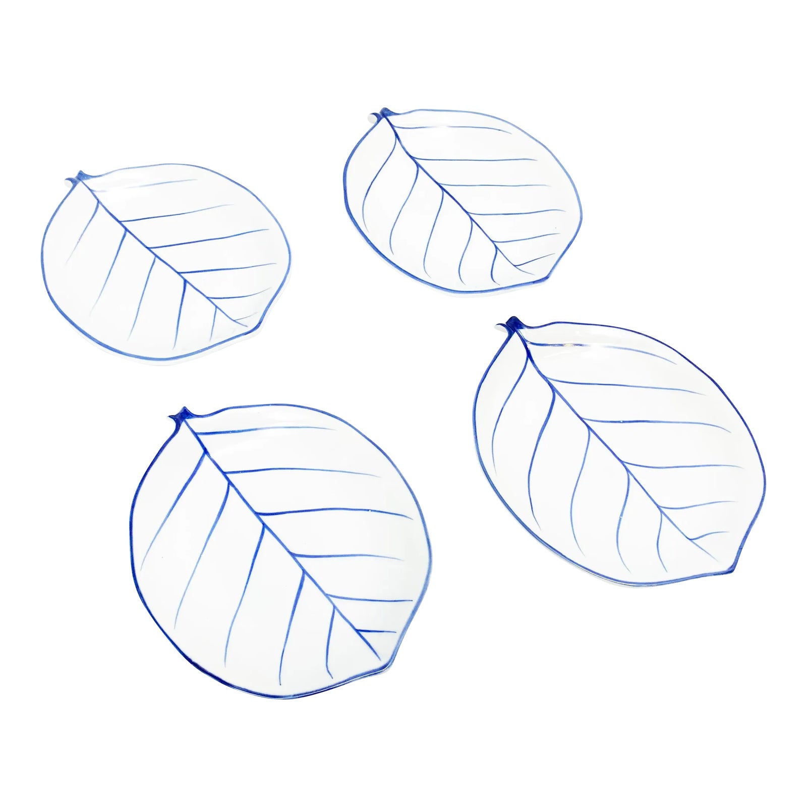 Mid-Century Minimalist White & Cobalt Blue Leaf Shaped Dishes | Chairish