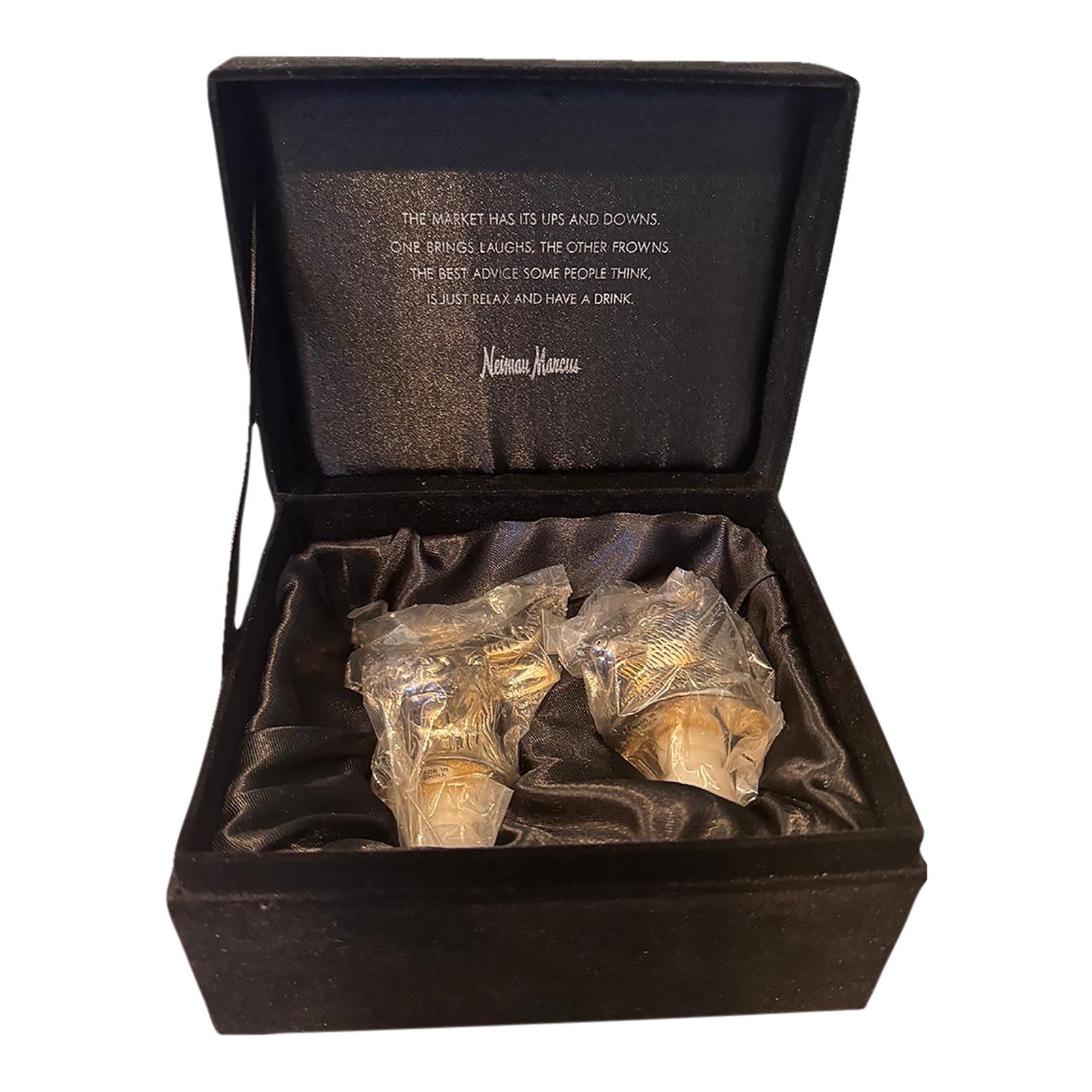 1980s Neiman Marcus Bull & Bear Bottle Stoppers in Original Velvet Box ...