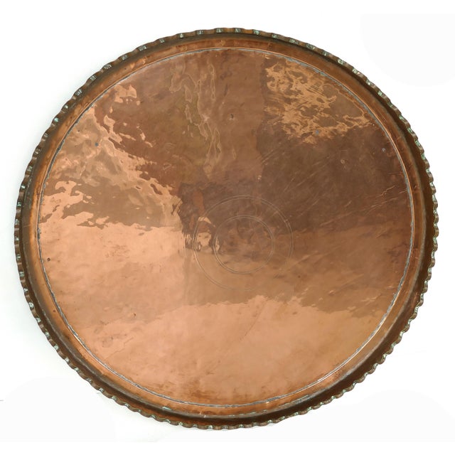 Rustic Substantial Copper Tray Coffee Table on Wood Stand | Chairish