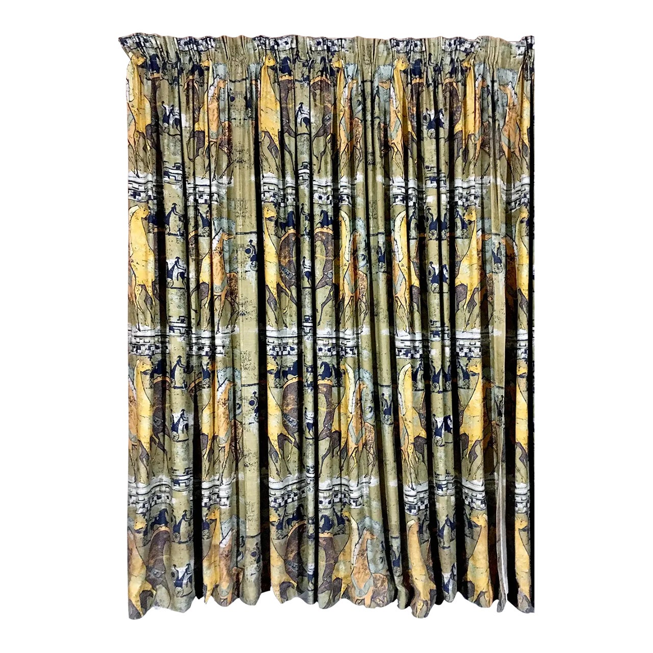 1950s Barkcloth Etruscan Pattern 144" Drapery Panel | Chairish