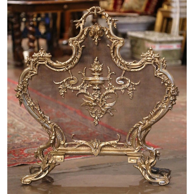 19th Century French Louis XV Bronze Doré Rococo Fireplace Screen | Chairish