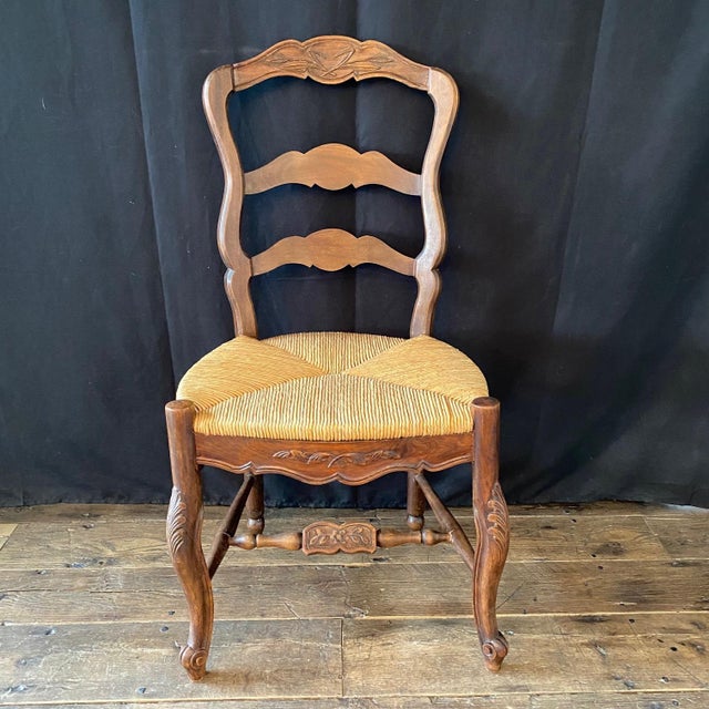 French Country Hand Woven Rush Seat Dining Chairs With Lovely Carvings ...