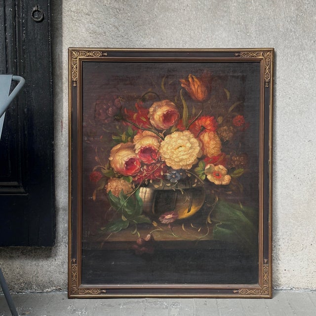 Antique Continental Dutch Style Still Life With Flowers, Framed (Oil on ...