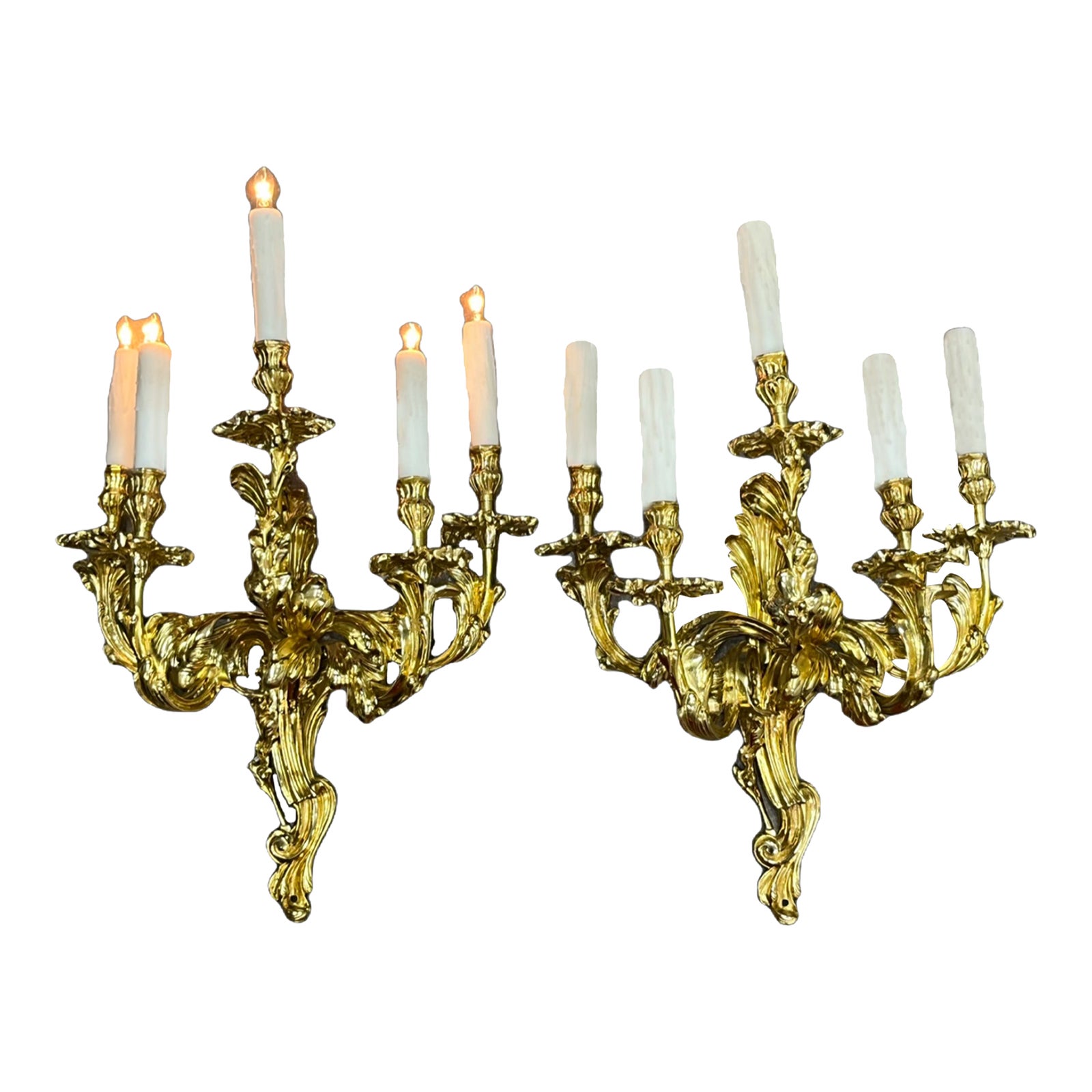 1900s Solid Cast Brass Baroque Revival Ten Light Sconces - a Pair ...