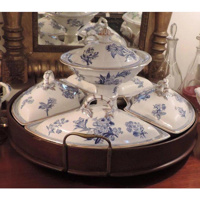 19th Century English Blue & White Porcelain Supper Set & Mahogany Lazy ...