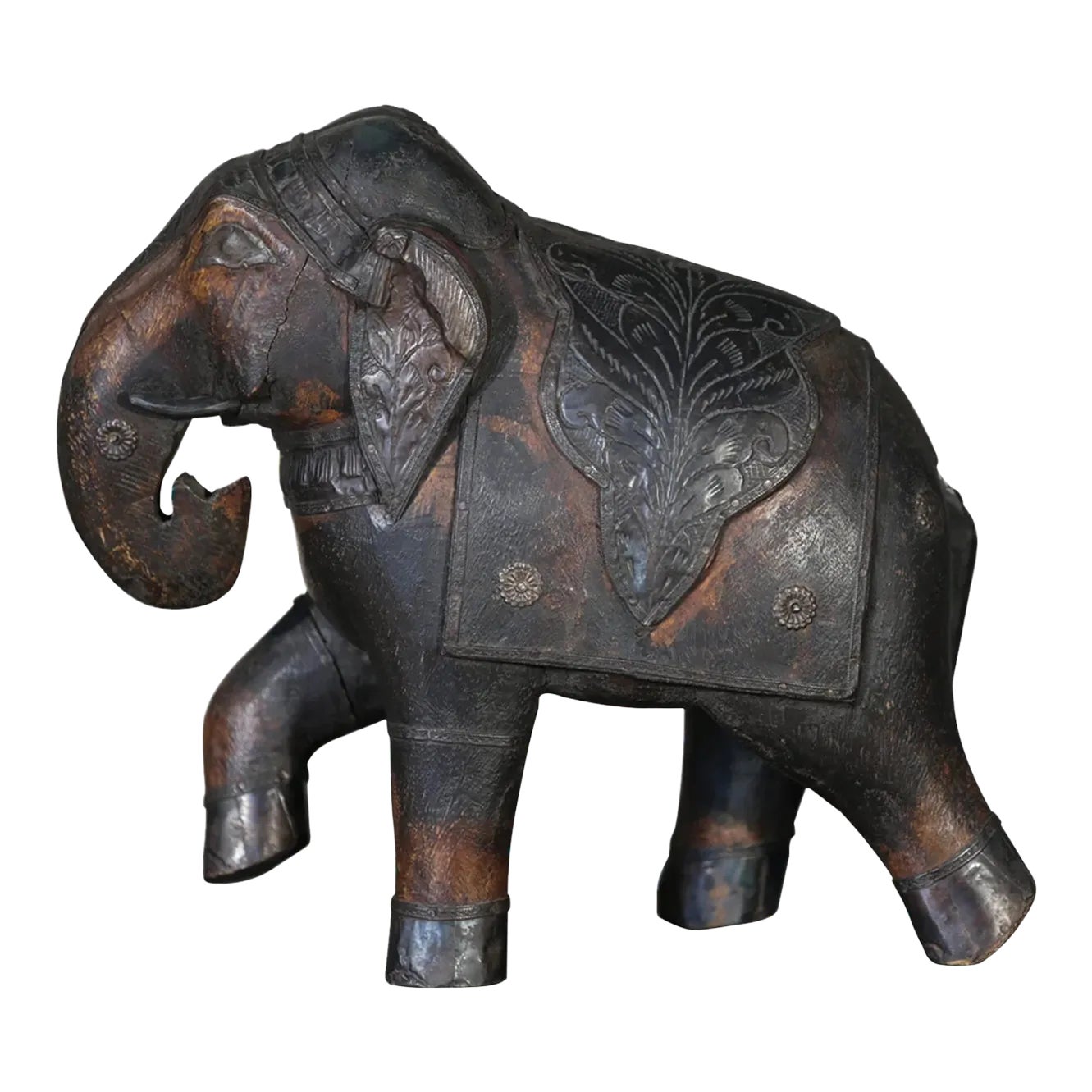 Vintage Handmade Artisan Elephant Statue With Metal Embellishments ...