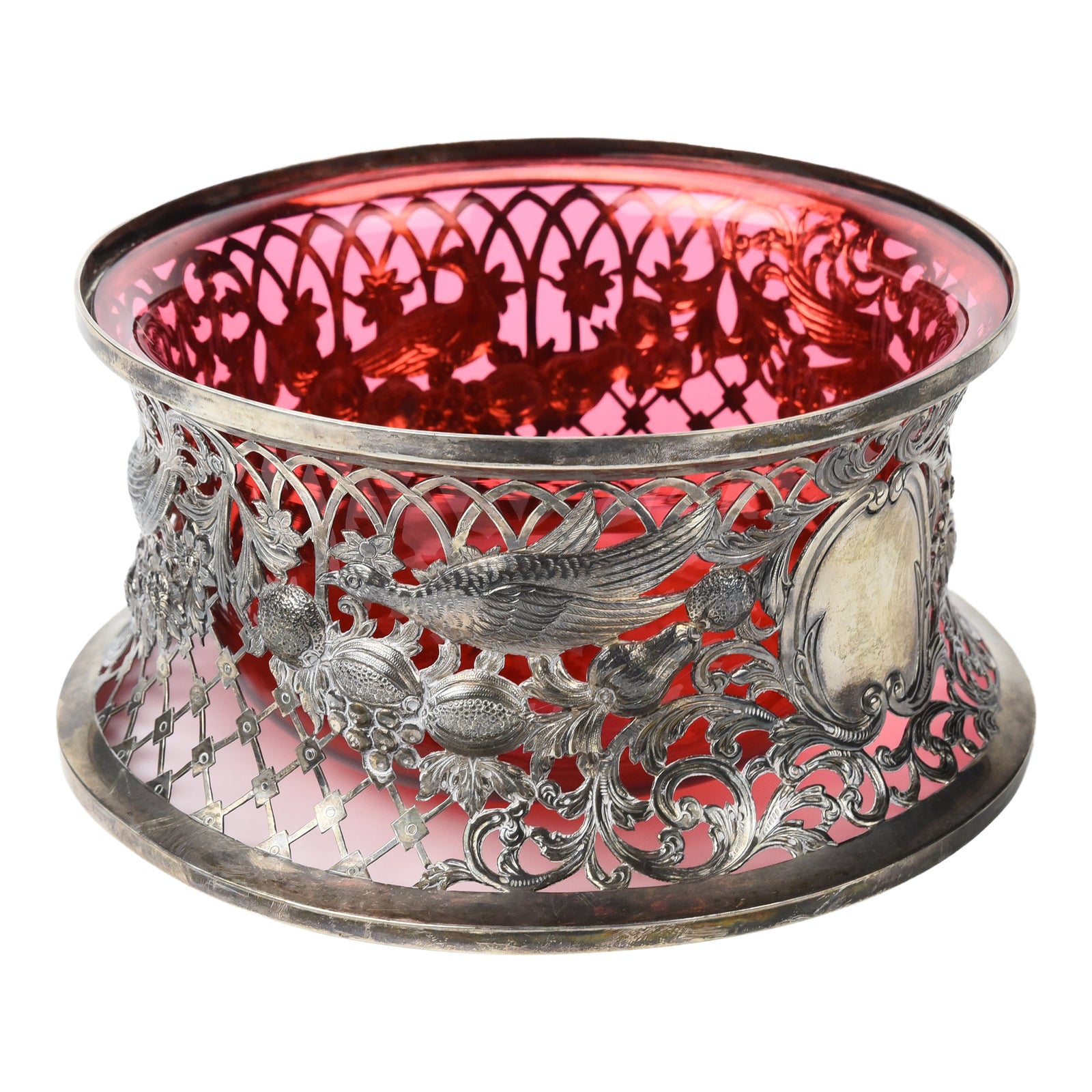 Antique Irish Silver Dish Ring With Cranberry Glass Liner Marks of ...