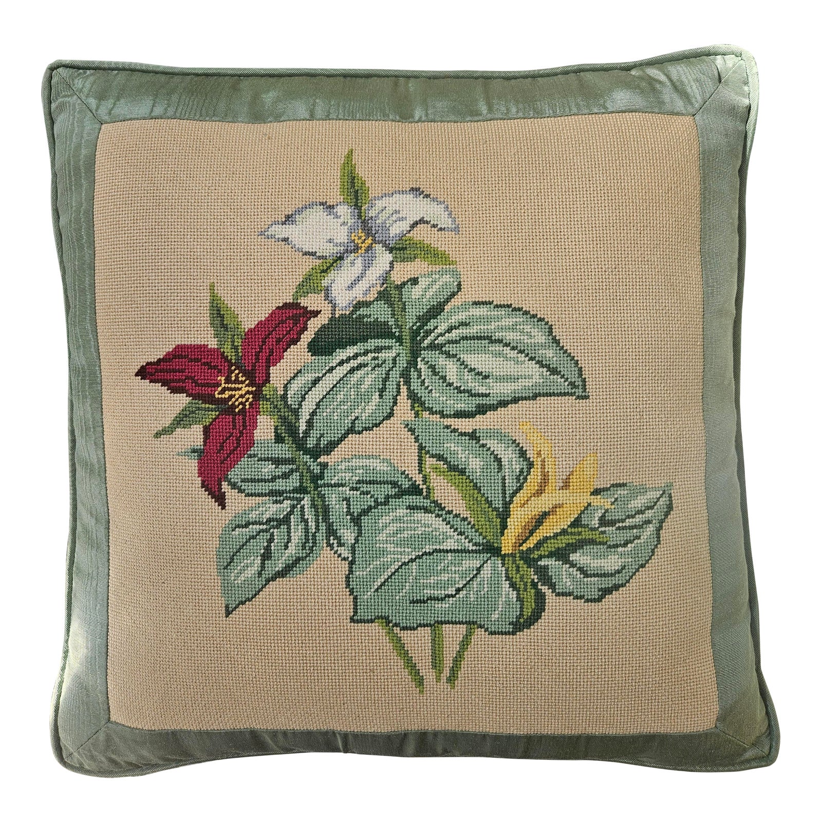 Barbara Russell Wildflower Needlepoint Pillow | Chairish