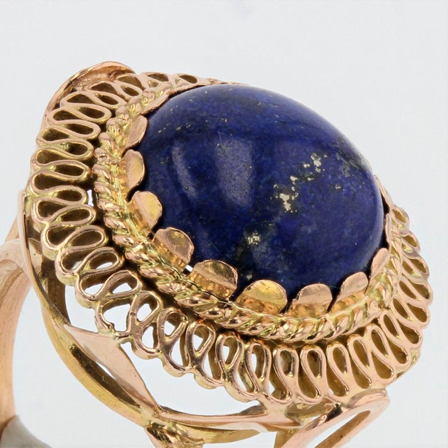 1960s Retro 4, 25 Carat Lapis Lazuli 18 Karat Yellow Gold Ring Size 4.5 ...